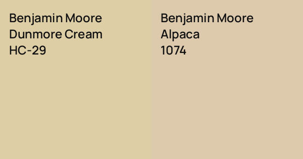 Benjamin Moore Dunmore Cream vs. Benjamin Moore Alpaca comparison