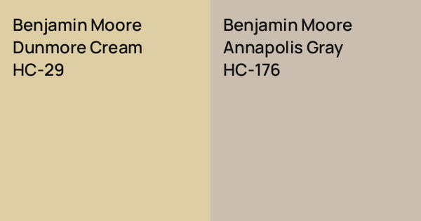 Benjamin Moore Dunmore Cream vs. Benjamin Moore Annapolis Gray comparison