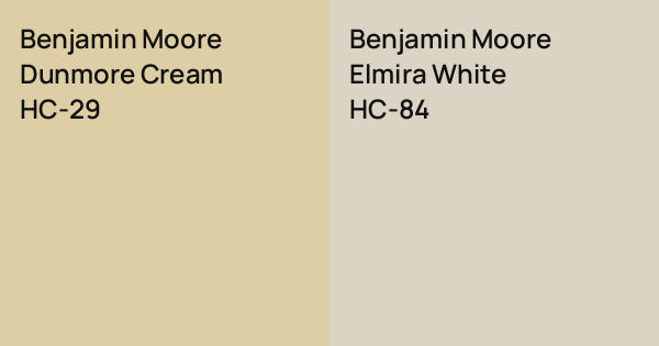 Benjamin Moore Dunmore Cream vs. Benjamin Moore Elmira White comparison