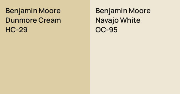 Benjamin Moore Dunmore Cream vs. Benjamin Moore Navajo White comparison