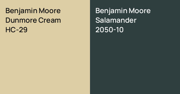 Benjamin Moore Dunmore Cream vs. Benjamin Moore Salamander comparison