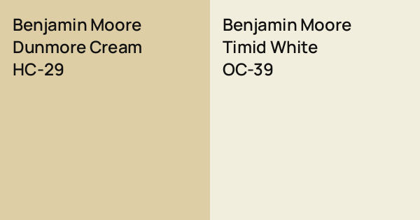 Benjamin Moore Dunmore Cream vs. Benjamin Moore Timid White comparison