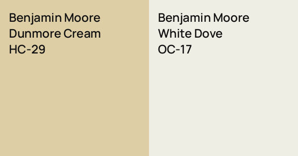 Benjamin Moore Dunmore Cream vs. Benjamin Moore White Dove comparison