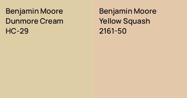 Benjamin Moore Dunmore Cream vs. Benjamin Moore Yellow Squash comparison