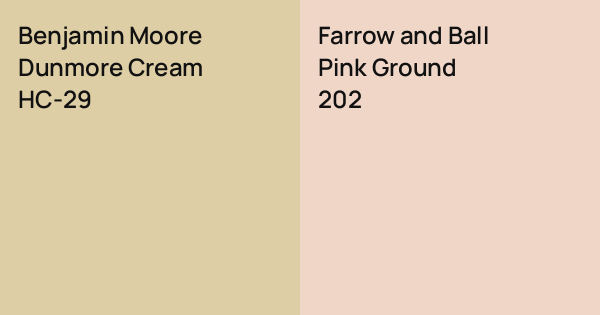 Benjamin Moore Dunmore Cream vs. Farrow and Ball Pink Ground comparison