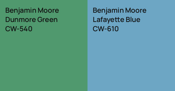 Benjamin Moore Dunmore Green vs. Benjamin Moore Lafayette Blue comparison
