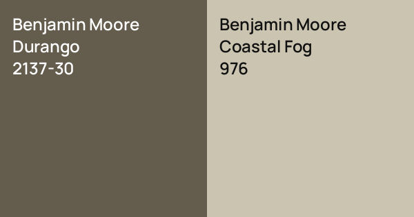 Benjamin Moore Durango vs. Benjamin Moore Coastal Fog comparison