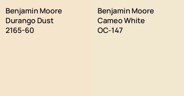 Benjamin Moore Durango Dust vs. Benjamin Moore Cameo White comparison
