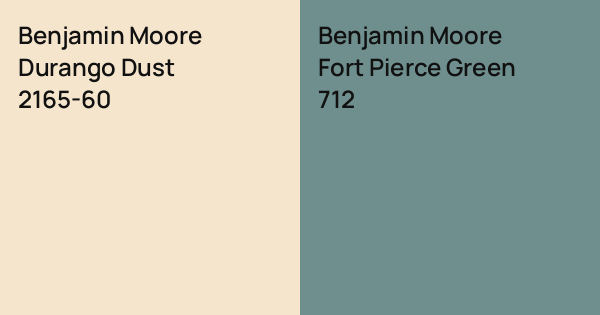Benjamin Moore Durango Dust vs. Benjamin Moore Fort Pierce Green comparison