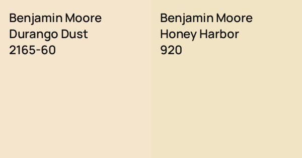 Benjamin Moore Durango Dust vs. Benjamin Moore Honey Harbor comparison