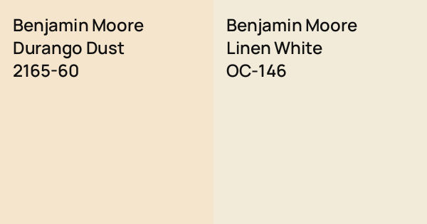 Benjamin Moore Durango Dust vs. Benjamin Moore Linen White comparison