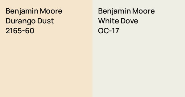 Benjamin Moore Durango Dust vs. Benjamin Moore White Dove comparison