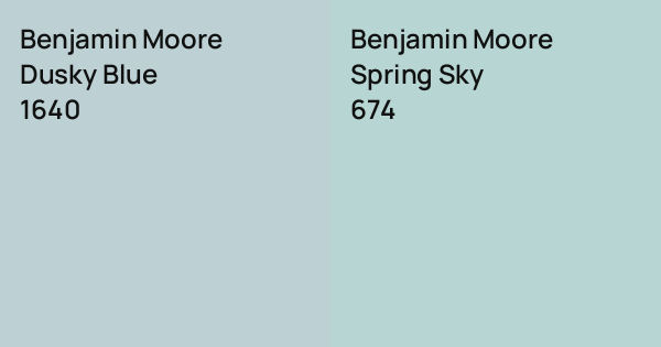 Benjamin Moore Dusky Blue vs. Benjamin Moore Spring Sky comparison