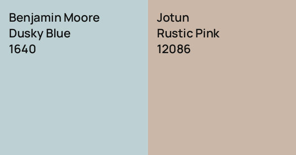 Benjamin Moore Dusky Blue vs. Jotun Rustic Pink comparison