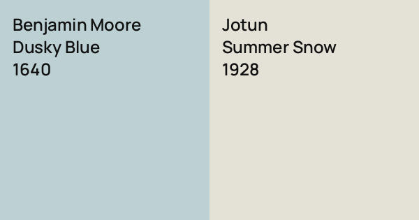 Benjamin Moore Dusky Blue vs. Jotun Summer Snow comparison