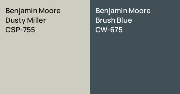 Benjamin Moore Dusty Miller vs. Benjamin Moore Brush Blue comparison