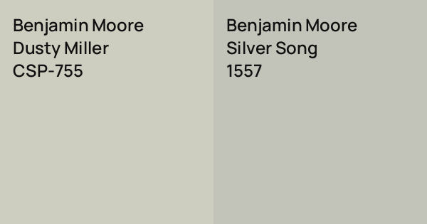 Benjamin Moore Dusty Miller vs. Benjamin Moore Silver Song comparison