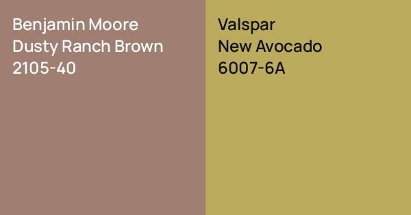 Benjamin Moore Dusty Ranch Brown vs. Valspar New Avocado comparison