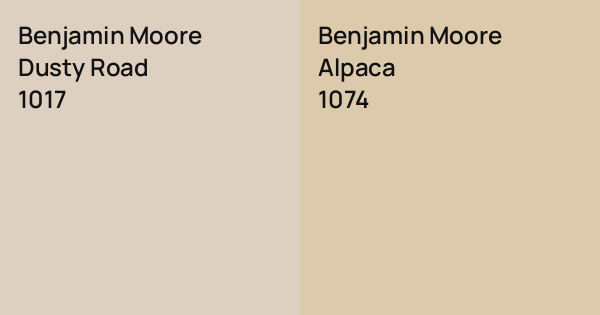 Benjamin Moore Dusty Road vs. Benjamin Moore Alpaca comparison