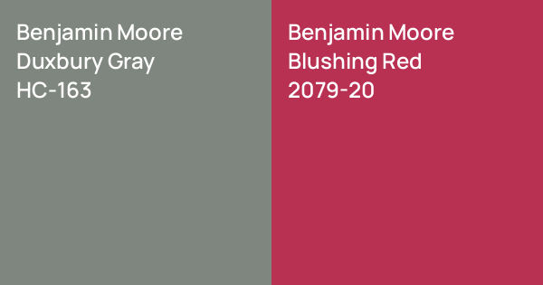 Benjamin Moore Duxbury Gray vs. Benjamin Moore Blushing Red comparison