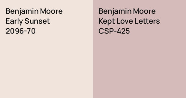 Benjamin Moore Early Sunset vs. Benjamin Moore Kept Love Letters comparison