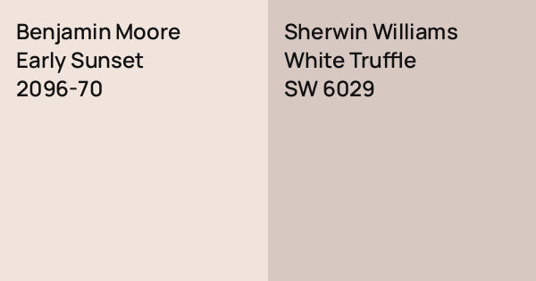 Benjamin Moore Early Sunset vs. Sherwin Williams White Truffle comparison