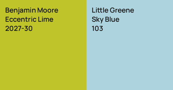 Benjamin Moore Eccentric Lime vs. Little Greene Sky Blue comparison