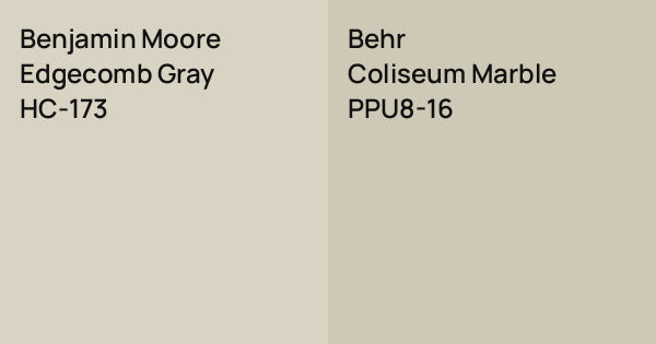 Benjamin Moore Edgecomb Gray vs. Behr Coliseum Marble comparison