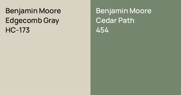 Benjamin Moore Edgecomb Gray vs. Benjamin Moore Cedar Path comparison