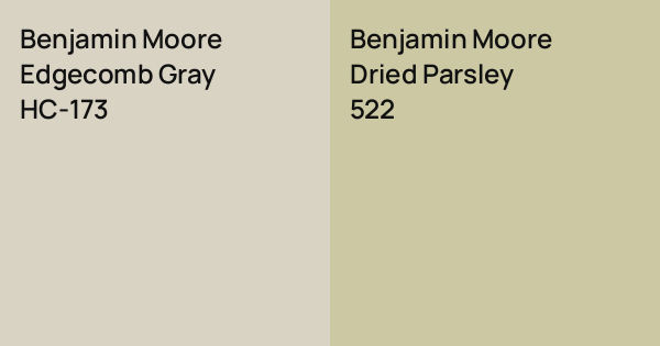 Benjamin Moore Edgecomb Gray vs. Benjamin Moore Dried Parsley comparison