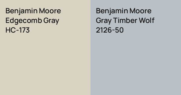 Benjamin Moore Edgecomb Gray vs. Benjamin Moore Gray Timber Wolf comparison