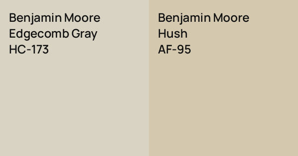 Benjamin Moore Edgecomb Gray vs. Benjamin Moore Hush comparison
