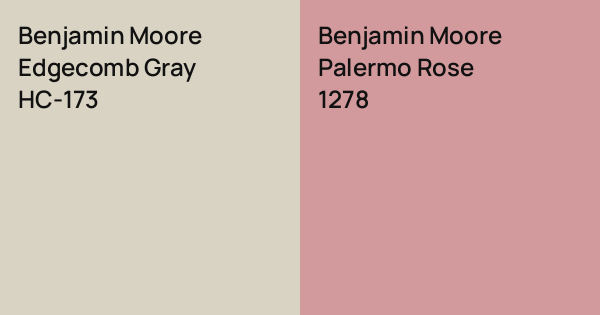 Benjamin Moore Edgecomb Gray vs. Benjamin Moore Palermo Rose comparison