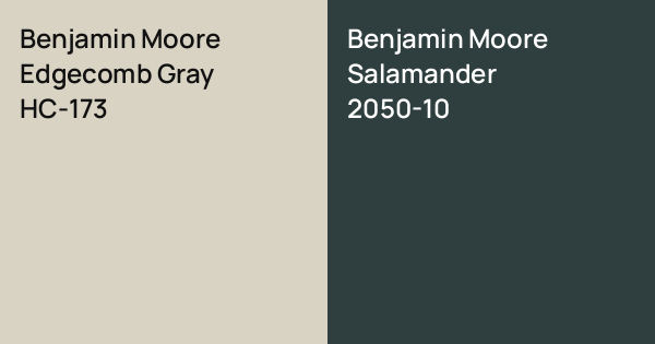 Benjamin Moore Edgecomb Gray vs. Benjamin Moore Salamander comparison