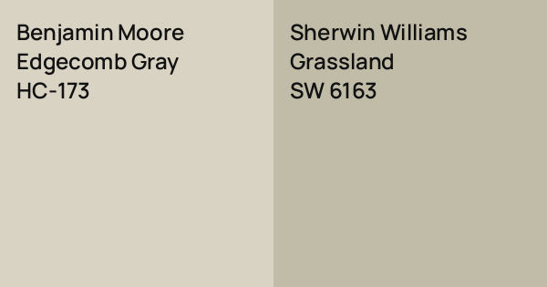 Benjamin Moore Edgecomb Gray vs. Sherwin Williams Grassland comparison