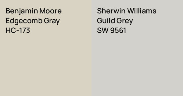 Benjamin Moore Edgecomb Gray vs. Sherwin Williams Guild Grey comparison