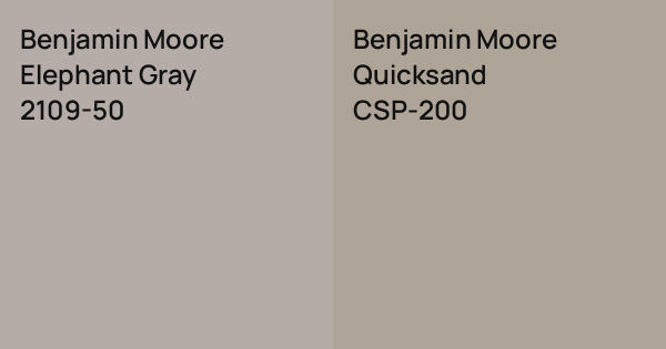 Benjamin Moore Elephant Gray vs. Benjamin Moore Quicksand comparison