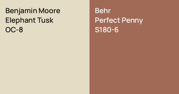 Benjamin Moore Elephant Tusk vs. Behr Perfect Penny comparison