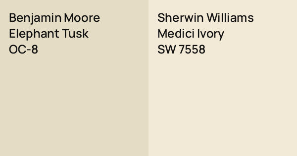 Benjamin Moore Elephant Tusk vs. Sherwin Williams Medici Ivory comparison