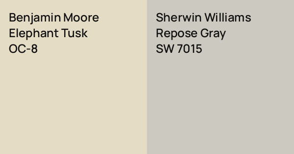 Benjamin Moore Elephant Tusk vs. Sherwin Williams Repose Gray comparison