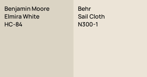 Benjamin Moore Elmira White vs. Behr Sail Cloth comparison