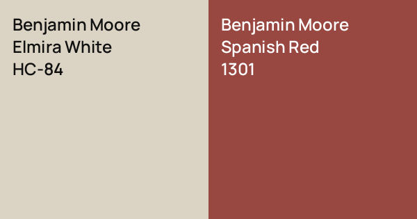Benjamin Moore Elmira White vs. Benjamin Moore Spanish Red comparison