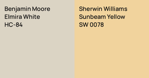 Benjamin Moore Elmira White vs. Sherwin Williams Sunbeam Yellow comparison
