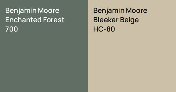 Benjamin Moore Enchanted Forest vs. Benjamin Moore Bleeker Beige comparison