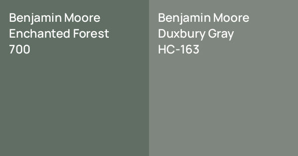 Benjamin Moore Enchanted Forest vs. Benjamin Moore Duxbury Gray comparison