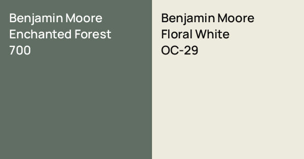 Benjamin Moore Enchanted Forest vs. Benjamin Moore Floral White comparison