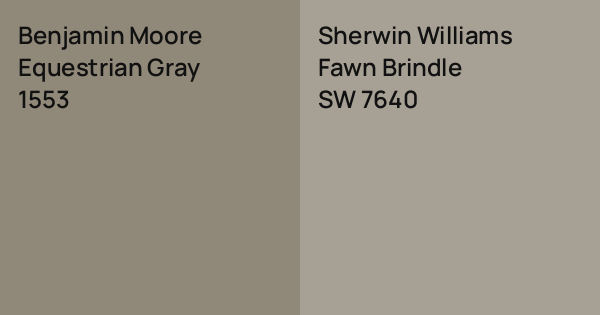 Benjamin Moore Equestrian Gray vs. Sherwin Williams Fawn Brindle comparison