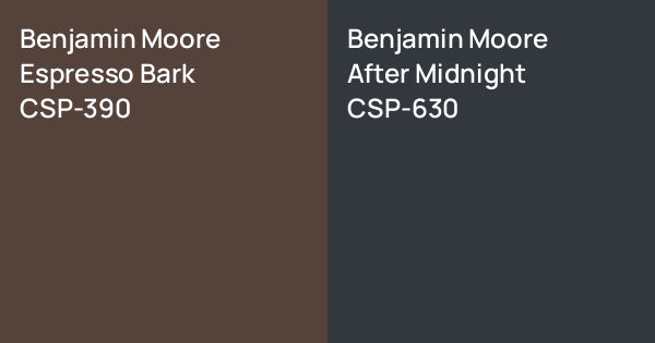 Benjamin Moore Espresso Bark vs. Benjamin Moore After Midnight comparison