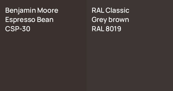 Benjamin Moore Espresso Bean vs. RAL Classic Grey brown comparison