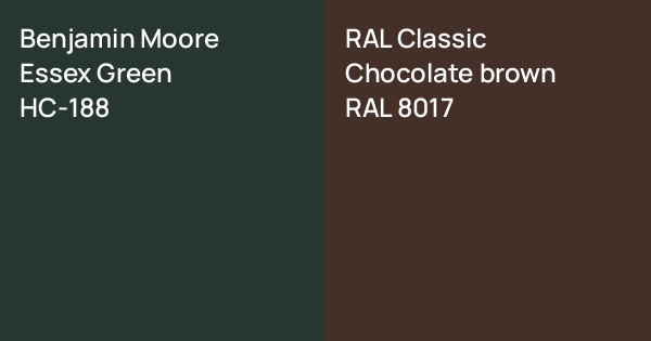 Benjamin Moore Essex Green vs. RAL Classic Chocolate brown comparison